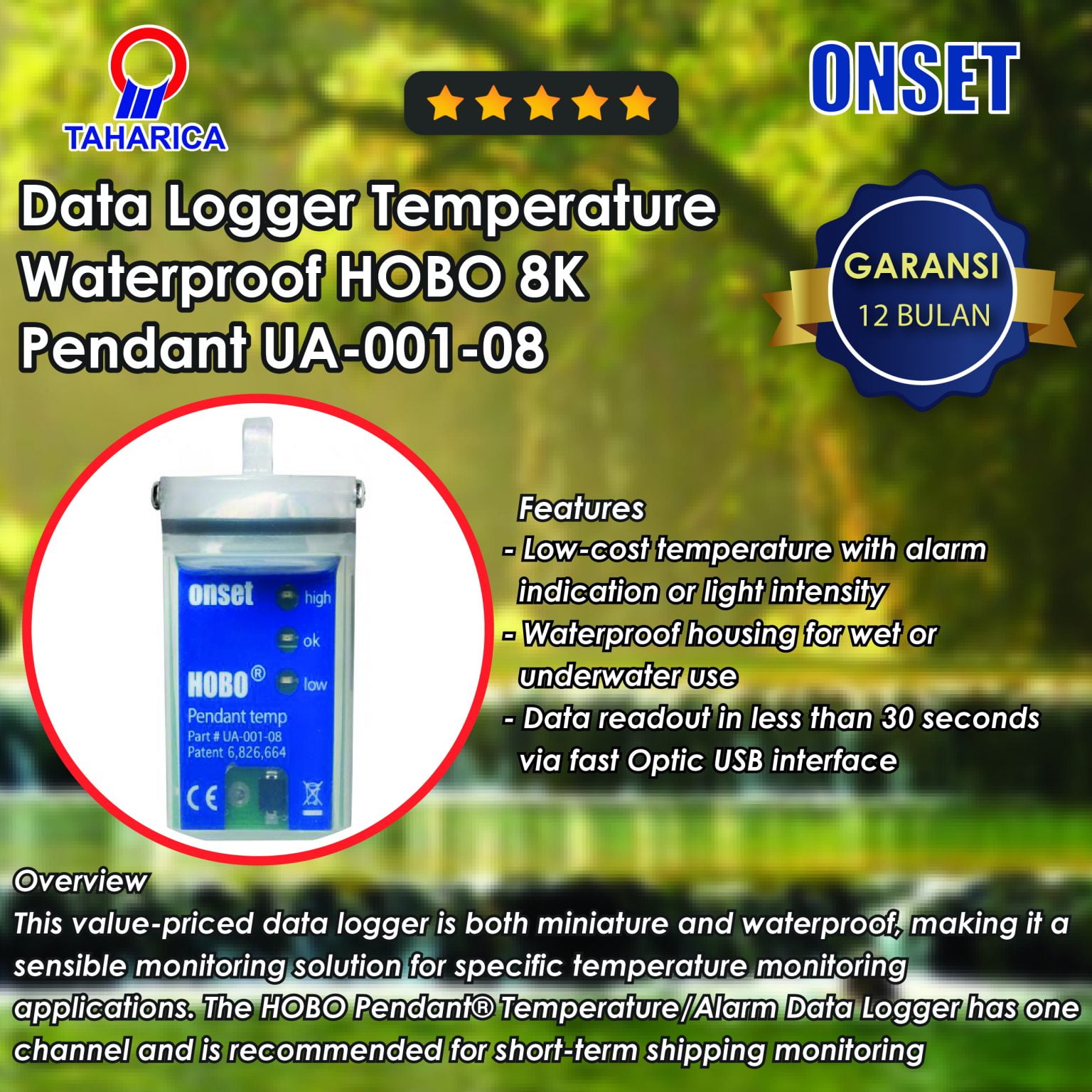 HOBO 8K Pendant Temperature/Alarm (Waterproof) Data Logger UA-001-08 ...