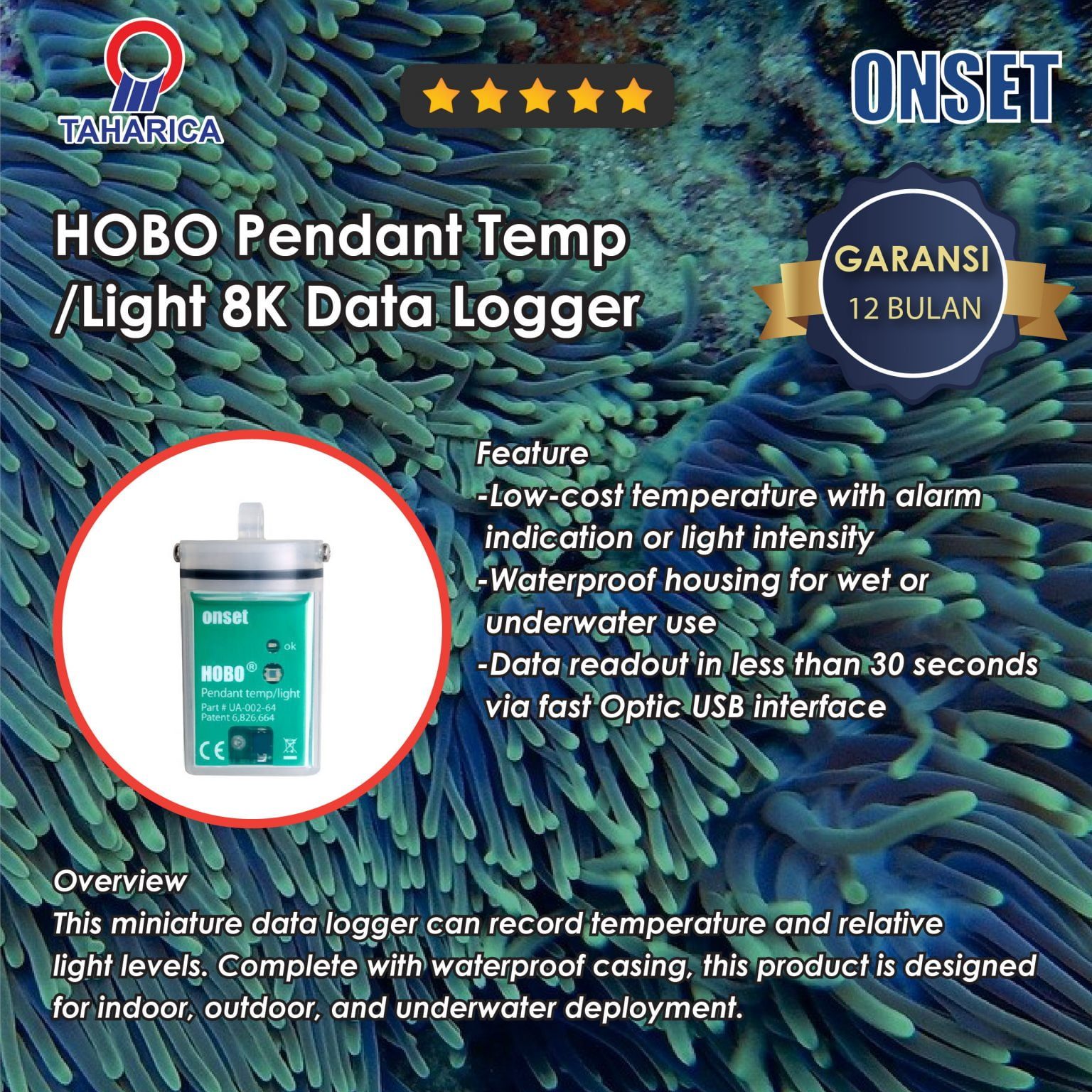HOBO Pendant® Temperature/Light 64K Data Logger - UA-002-64 – Alat Uji