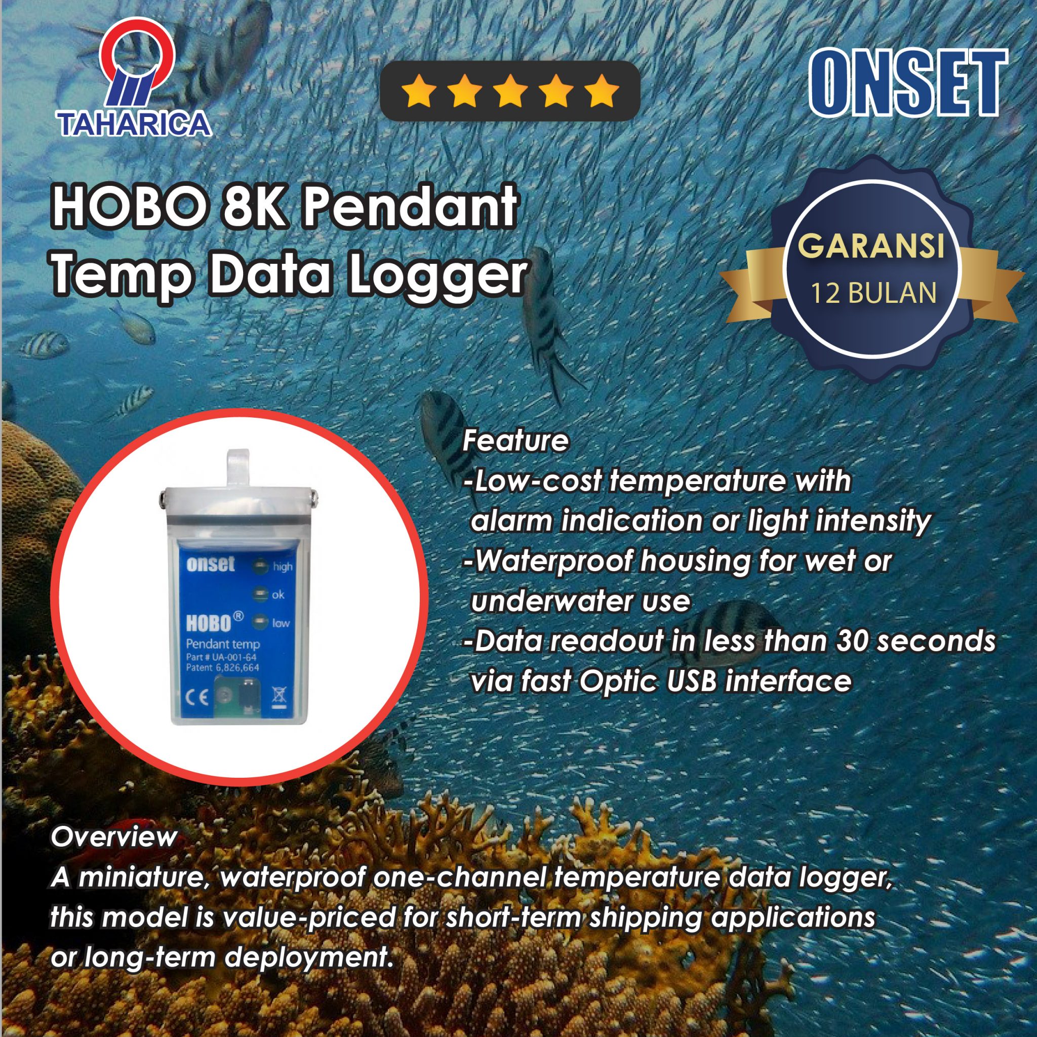 Hobo 8k Pendant® Temperature Alarm Waterproof Data Logger Ua 001 08